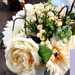 Gerbera Rose Bouquet With Exposed Branch Fwr - Ivory